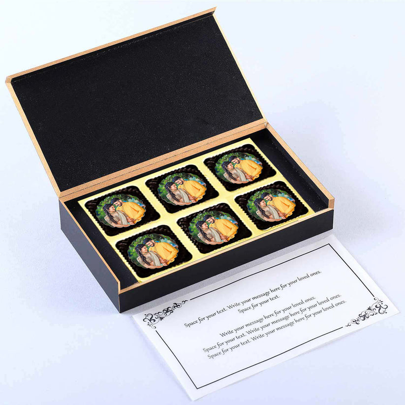 Photo printed box with appealing design and names printed chocolates ...