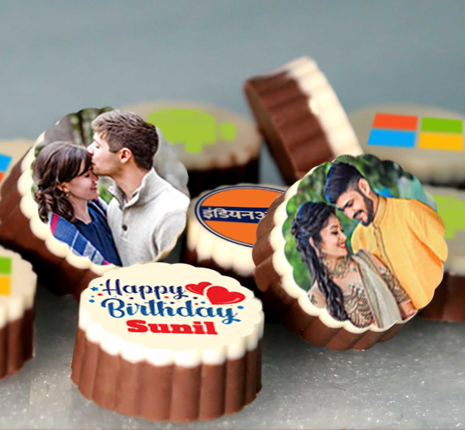 Photo printed box with appealing design and names printed chocolates ...