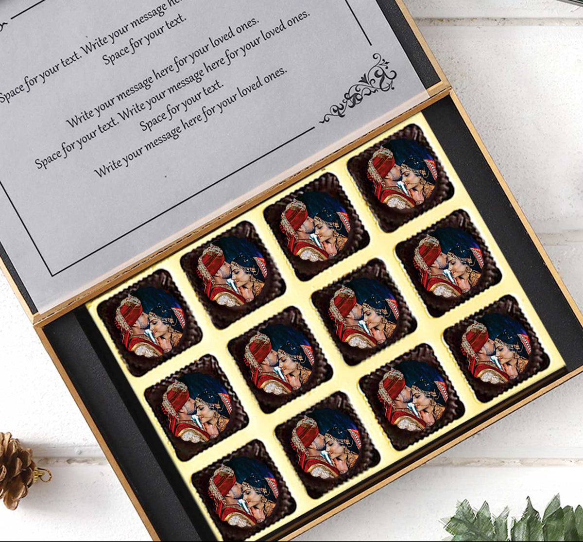 Photo Printed on Chocolates and Box with Delicate Border Design | Choc ...